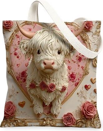Generic Sac fourre-tout en toile motif vache Highland pour faire du shopping, 33 x 38,1 cm, sac d&eacute;picerie r&eacute;utilisable pour femme, sac d&eacute;picerie r&eacute;utilisable 