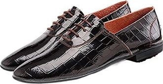 Generic Chaussures habillées for Hommes à Lacets, à Carreaux Solides, Bout Rond, Cuir végétalien, Semelle en Caoutchouc, Tige Basse, Talon Bloc antidérapant, 