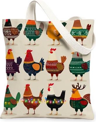 Generic Sacs fourre-tout en toile de No&euml;l, motif oiseau color&eacute;, sacs d&eacute;picerie r&eacute;utilisables, rustiques, l&eacute;gers et lavables avec bandouli&egrave;re, multicolore, 13x
