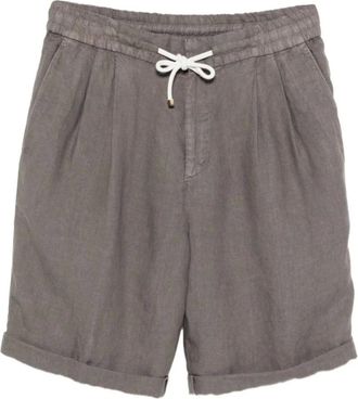 Brunello Cucinelli Homme, Shorts, Brun, Taille: 3XL Pleated Linen Shorts