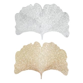 Angoily 2 St&uuml;ck Ginkgo Tischset Rutschfestes PVC Platzset mit Hitzeschutz und Dekorativem Design f&uuml;r Esstisch und Haushalt in Gold Silber