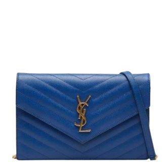 Saint Laurent Pre-owned Cassandra Envelope Leather Chain Shoulder Bag - Femme - Pre-owned - Bleu - Taille: ONE Size