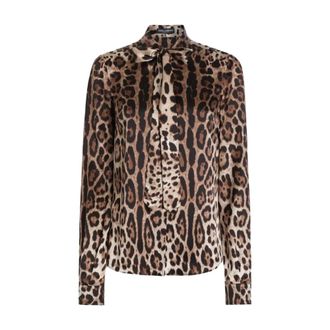 Dolce & Gabbana Femme, Blouses et Chemises, Brun, Taille: 42 FR Chemise en satin imprim&eacute;