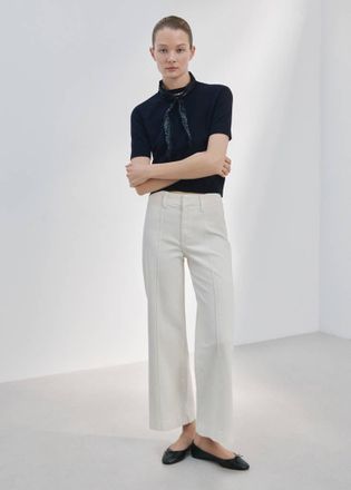 Mango Jean large taille haute &agrave; coutures blanc - Femme - 36 - MANGO