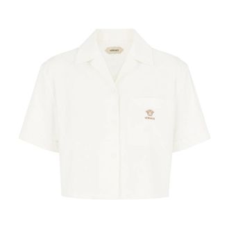 Versace Hemd aus Baumwollpopeline mit Spitzendetails - - Blouses & Shirts - Damen - Wei&szlig; - M