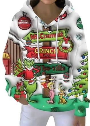 Generic Le Grinch Sweat A Capuche Femme Noël De The Pilou Pyjama Chaud Pulls Sweatshirts Femmes Hiver 2025 Costume Christmas Plaid Polaire Moche Vetement Over