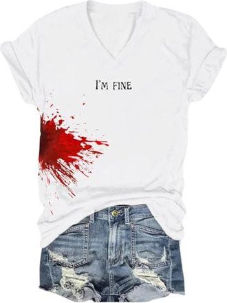 Generic T-shirt imprim&eacute; &agrave; manches courtes et col rond pour femme, blanc, XXL