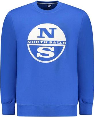 North Sails Homme, Sweatshirts et sweats &agrave; capuche, Bleu, Taille: 2XL Pull en Coton Bleu &agrave; Col Rond avec Bordures C&ocirc;tel&eacute;es