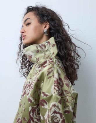 Asos Premium-Jacquard-Satin-Bomberjacke mit Stehkragen-Braun