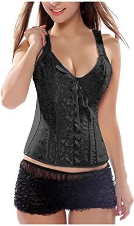 FNKDOR Corset avec Bretelles Femme Bustier Push Up Grande Taille Bustier avec Bretelles Steampunk(A Le noir,6XL)