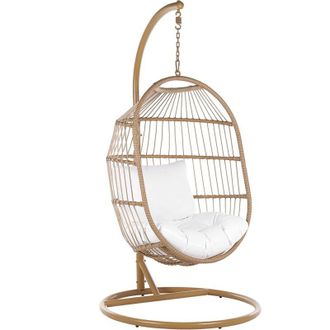 Beliani Beliani - Fauteuil suspendu en polyrotin avec coussin - Support m&eacute;tal - R&eacute;sistant aux UV - Pour int&eacute;rieur et ext&eacute;rieur - Style boho