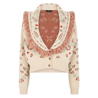 Alanui Femme, Pulls, Beige, Taille: 40 FR Cardigan Jacquard Bandana