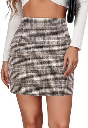 Minetom Femme Plaid Jupe Moulante Tartan Mini Jupe Crayon Bodycon Taille Haute Court Shirt Business Droite Jupe À Carreaux A Café S