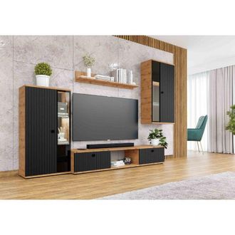 Furnix Ensemble de Meubles de Salon/Ensemble de Meubles SARAI 4 parties sans LED 240 x 180 x 40,2 cm Artisan noir