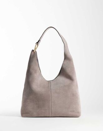 Calvin Klein Gro&szlig;e Schultertasche aus Wildleder in Taupe-Neutral