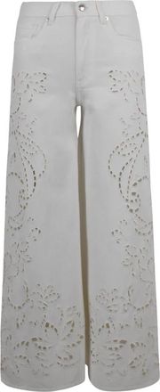 Ermanno Scervino Femme, Pantalons, Blanc, Taille: 38 FR Pantalon en coton Bull avec broderie Sangallo