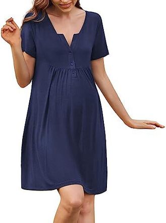 QUINTRA Pyjama de maternit&eacute; &agrave; Manches Courtes de Couleur Unie pour Femmes Robes dallaitement Robes d&eacute;contract&eacute;es Jupe Pliss&eacute;e Courte