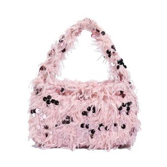 Generic Sac &agrave; main en peluche &agrave; paillettes avec cha&icirc;ne - Pochette de soir&eacute;e luxueuse - Sangle amovible - Sac &agrave; bandouli&egrave;re en plumes duveteuses - Sac &agrave; main p