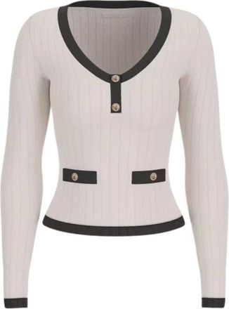Guess Femme, Pulls, Blanc, Taille: 38 FR Pull avec Bordure Contrast&eacute;e