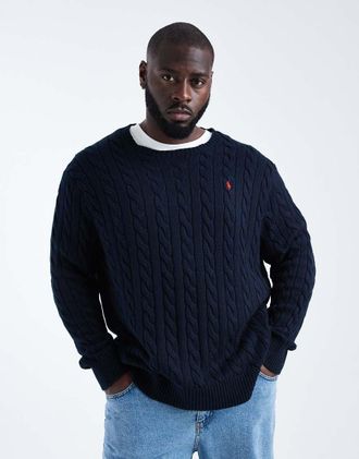 Polo Ralph Lauren Big & Tall - Driver - Pull en maille torsadée de coton à logo emblématique - Marine-Bleu marine
