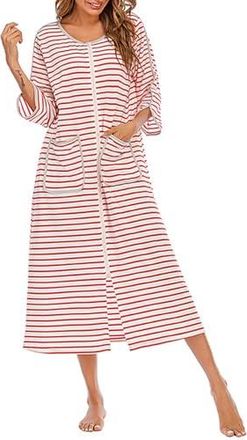 Generic Chemises de nuit longues pour femme - Robe à carreaux décontractée pour femme - Pyjama ample avec manches à sept points et poches - Confortable pour l