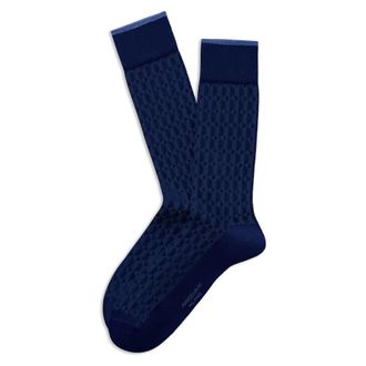 Marcoliani Chaussettes mi-mollet en coton Pima &agrave; motifs - Homme - Sous-v&ecirc;tements - Bleu - Taille: ONE Size