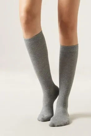Calzedonia Lange Str&uuml;mpfe Aus Satinierter Baumwolle Grau