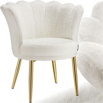 TecTake Tectake - Fauteuil rembourrage &eacute;pais rev&ecirc;tement fourrure synth&eacute;tique cr&egrave;me/or