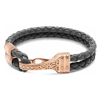 Nialaya Homme, Accessoires, Jaune, Taille: 2XL Bracelet en cuir gris avec fermoir Bali en or rose