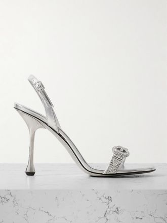 Jimmy Choo London Sandales &Agrave; Brides Arri&egrave;re En Cuir M&eacute;tallis&eacute; &Agrave; Cristaux Tabatha 95 - Argent&eacute;