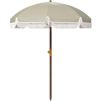 OUTSUNNY Parasol droit de plage jardin style boh&egrave;me &agrave; franges UV40+ vert