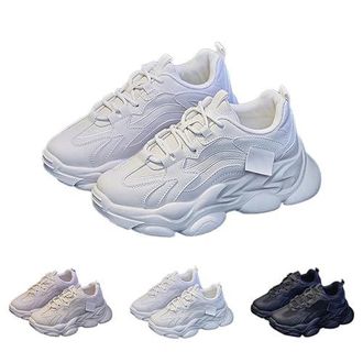 Generic Baskets &eacute;paisses &agrave; lacets en cuir pour femme - Chaussures d&eacute;contract&eacute;es et confortables - Chaussures compens&eacute;es pour la marche et le sport - Antid&eacute;rap