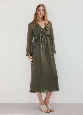Mango Flie&szlig;endes Kleid mit Volant-Details khaki - Damen - XS - MANGO