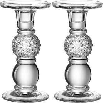 Leonardo Leonardo Poesia, Leuchter aus transparentem Glas, eleganter Kerzenst&auml;nder mit Strukturiertem Dekor im romantischen Stil, H&ouml;he: 18 cm, 018639 (Packung 