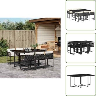 vidaXL 7-tlg. Garten-Essgruppe mit Kissen Schwarz Poly Rattan - Gartengestell - Gartenm&ouml;belset - Outdoor M&ouml;bel - Gartentisch - Gartensessel - The Living