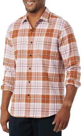 Amazon Essentials Herren-Flanellhemd, schmale Passform, langärmelig, Knopfleiste, kariert, Braun / Flieder kariert, Größe XXL