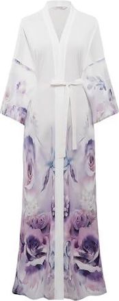 Babeyond Peignoir kimono long pour femme - En mousseline de soie l&eacute;g&egrave;re et satin&eacute;e - Manches mi-longues - Coupe ample, Blanc., taille unique