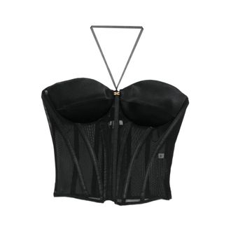 Elisabetta Franchi Femme, Tops, Noir, Taille: 42 FR Haut Bustier en Tulle et Satin