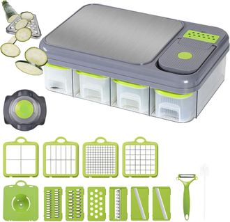 Generic Lebensmittel-Schneidebrett mit 4 herausnehmbaren Lebensmittel-Aufbewahrungsbeh&auml;ltern und 5 verschiedenen Reiben, multifunktionaler Gem&uuml;seschneider, W&uuml;