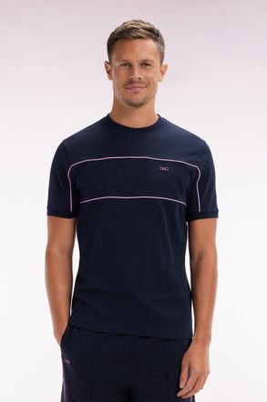 Eden Park T-shirt En Coton Marine &Agrave; Passepoils Roses Coupe Droite
