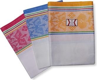 ROSS Geschirrtuch Kreuzstich - Halbleine - 3er Pack - Blau/Rot/Gelb - 50x70cm