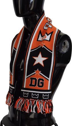 Dolce & Gabbana Mens Logo-Jacquard Wool Cashmere Scarf Orange
