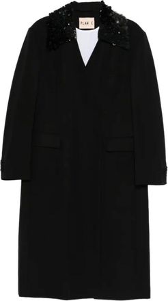 Plan C Plan C, Femme, Manteaux, Noir, Taille: 36 FR Sequin Embellishment Coat