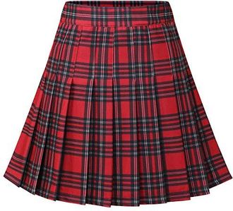 Dressystar Jupe Basique Femme Extensible Patineur Patineuse Pom-Pom Girl Mini Jupe Plissée Rouge Noir Plaid XXL