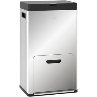 HOMCOM Homcom - Poubelle de cuisine 2 x 18L + 20L - poubelle &agrave; p&eacute;dale 3 compartiments seaux amovibles filtre anti-odeur - acier inox. bross&eacute;