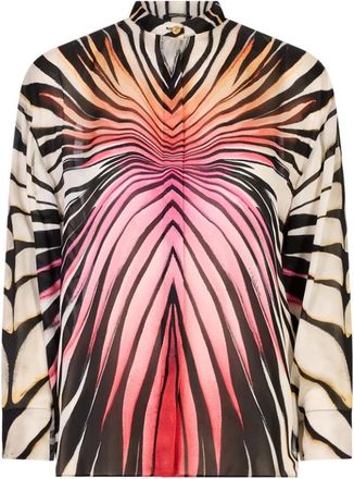 Roberto Cavalli Femme, Blouses et Chemises, Multicolore, Taille: 42 FR Chemise en soie imprim&eacute;e Ray Of Paradise