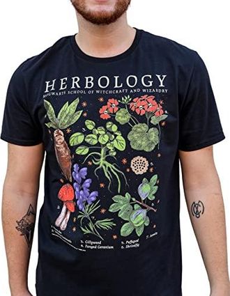 Harry Potter Herbology Plants Hogwarts T-Shirt pour Adulte, Noir, Taille M