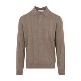 Canali Polo en M&eacute;rinos &agrave; c&ocirc;tes structur&eacute;es - Homme - Tops - Brun - Taille: M