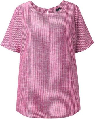 Ulla Popken Longbluse Bluse Leinenmix Streifen Rundhals Halbarm