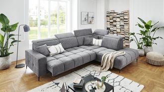 Möbelando Wohnlandschaft >Lindesberg< elektr. Sitzverstellung, Federkern, grau - 317x107x230cm (BxHxT)